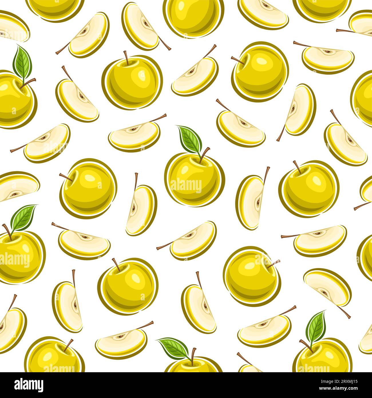 Vector Yellow Apple seamless pattern, square repeat background with cut ...