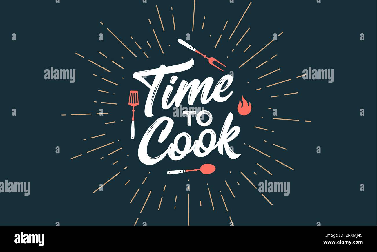 Lettering Time to Cook. Kitchen wall decor, poster, sign, quote. Poster ...