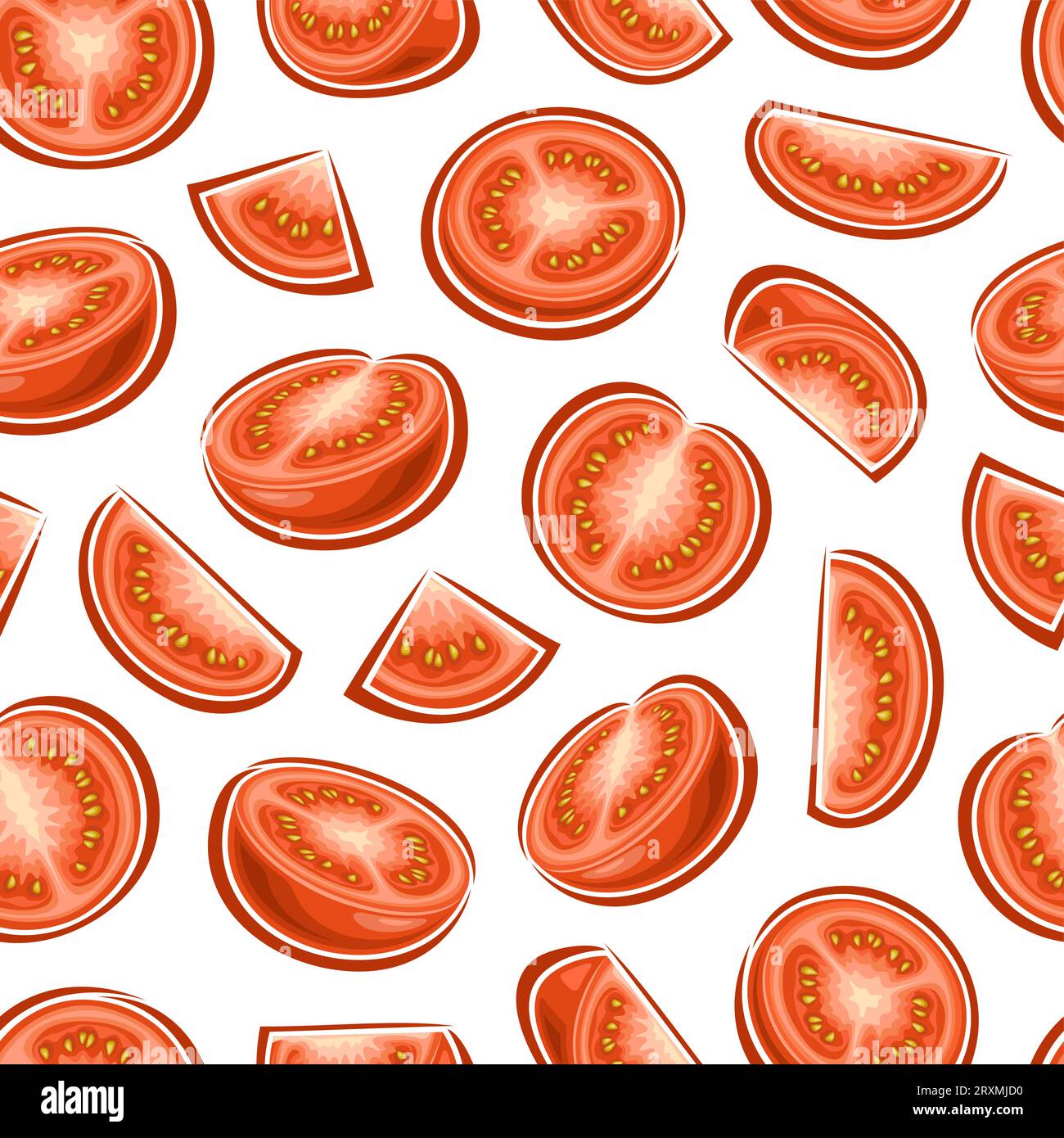 Vector Red Tomato seamless pattern, repeat background with variety chopped ripe garden tomatoes ...