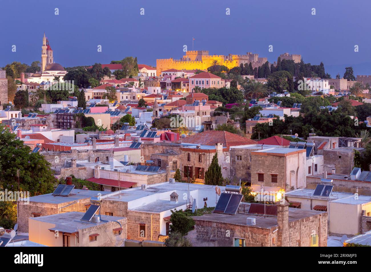 Stone towers and walls of old medieval fortifications on the island of ...
