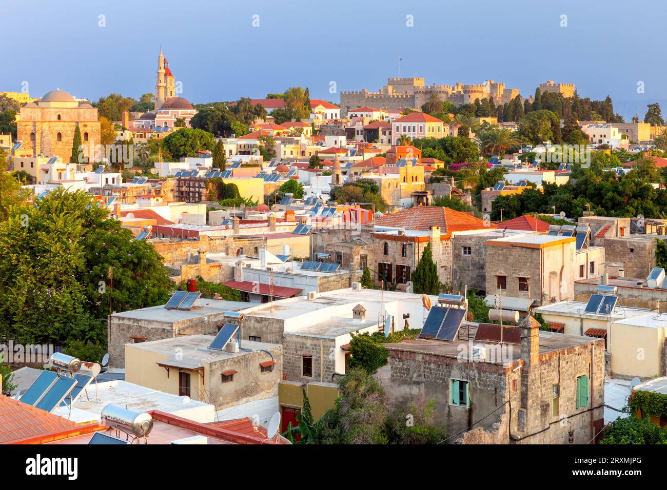 Stone towers and walls of old medieval fortifications on the island of ...
