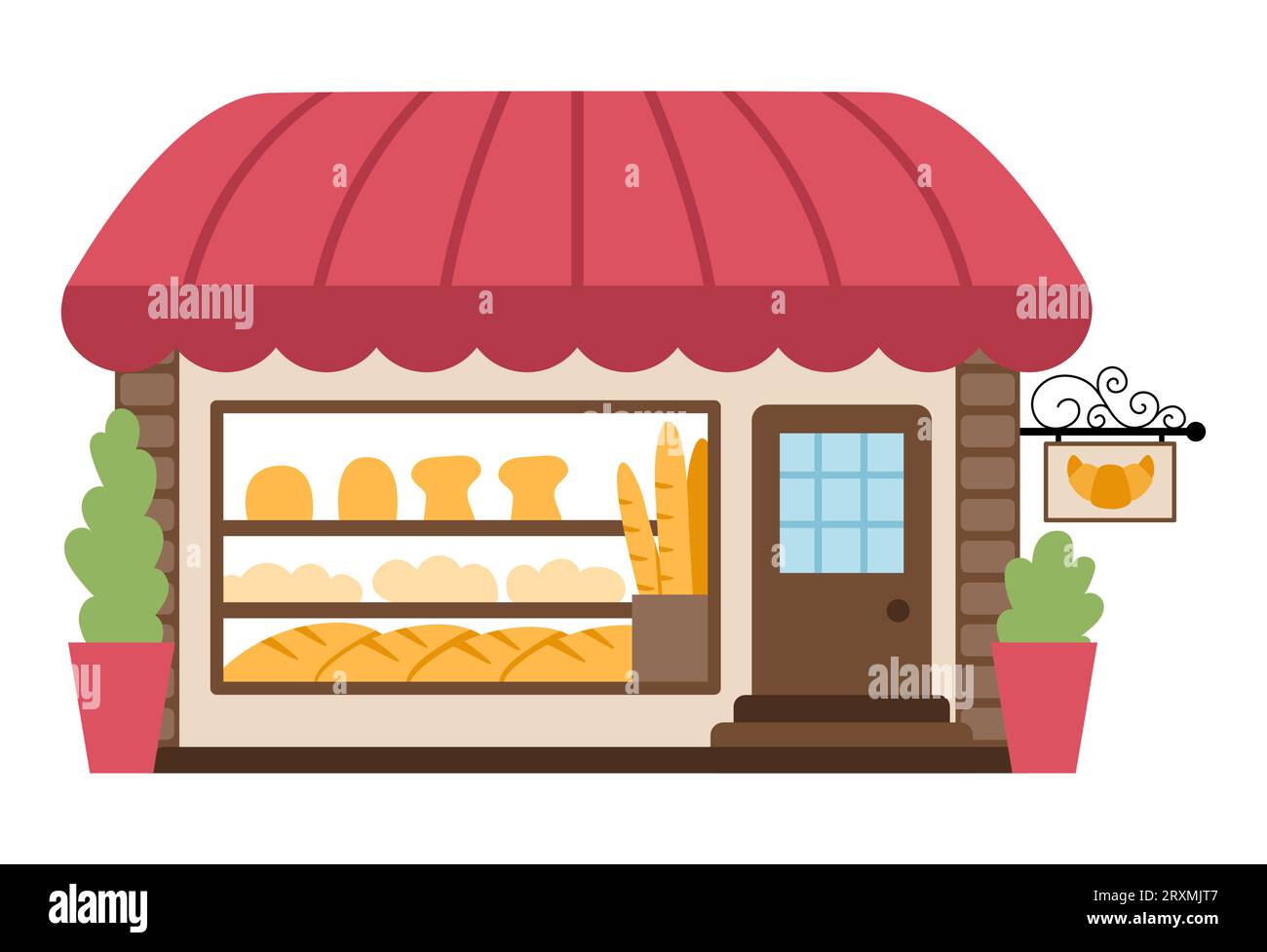 Vector cozy bakery isolated on white background. Small bread shop ...