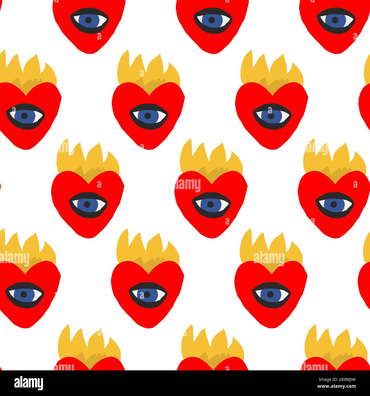 Pattern with a heart in flame. Romance, passion and love on fire ...