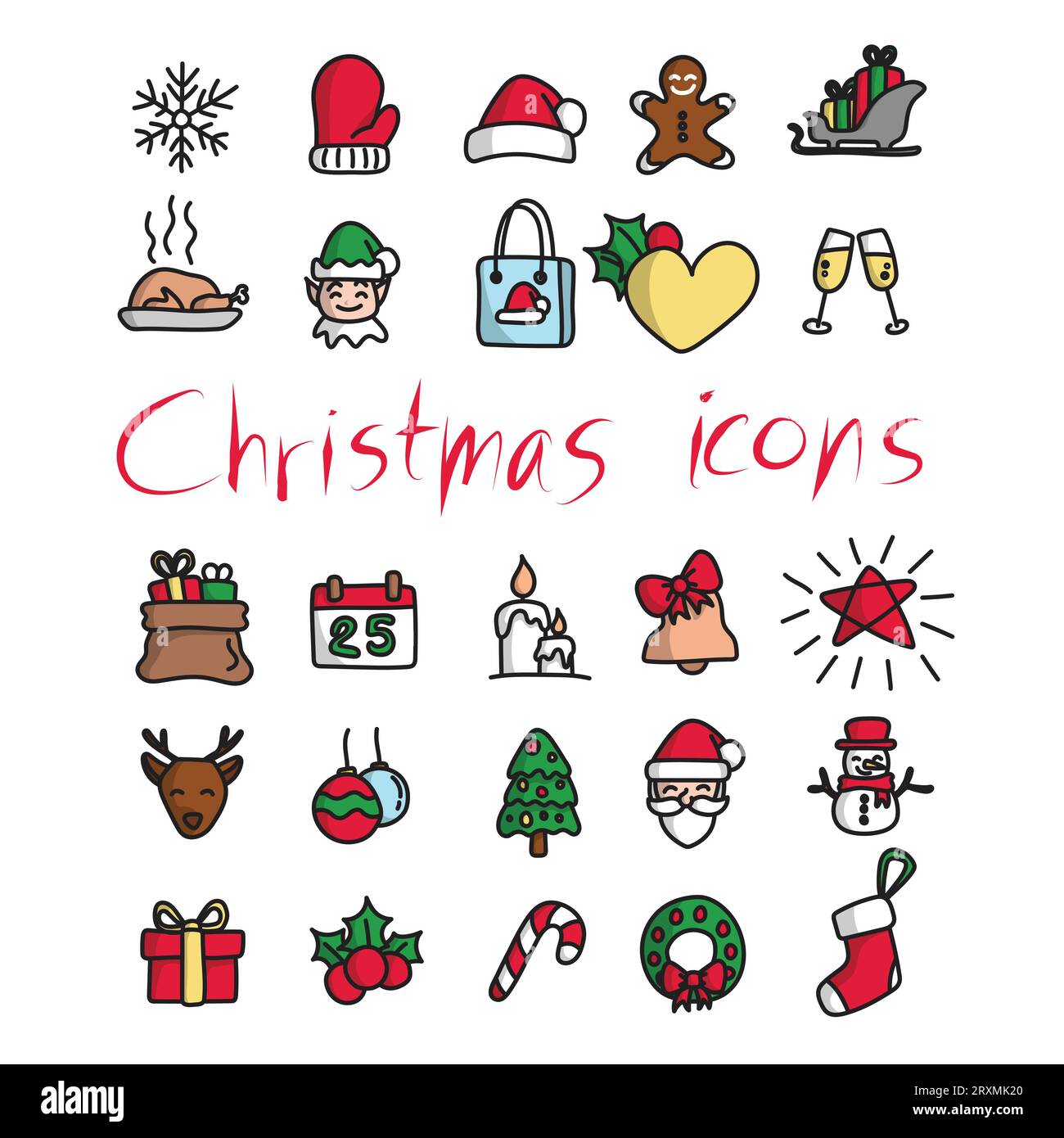 colorful Christmas icons set illustration vector hand drawn isolated on ...