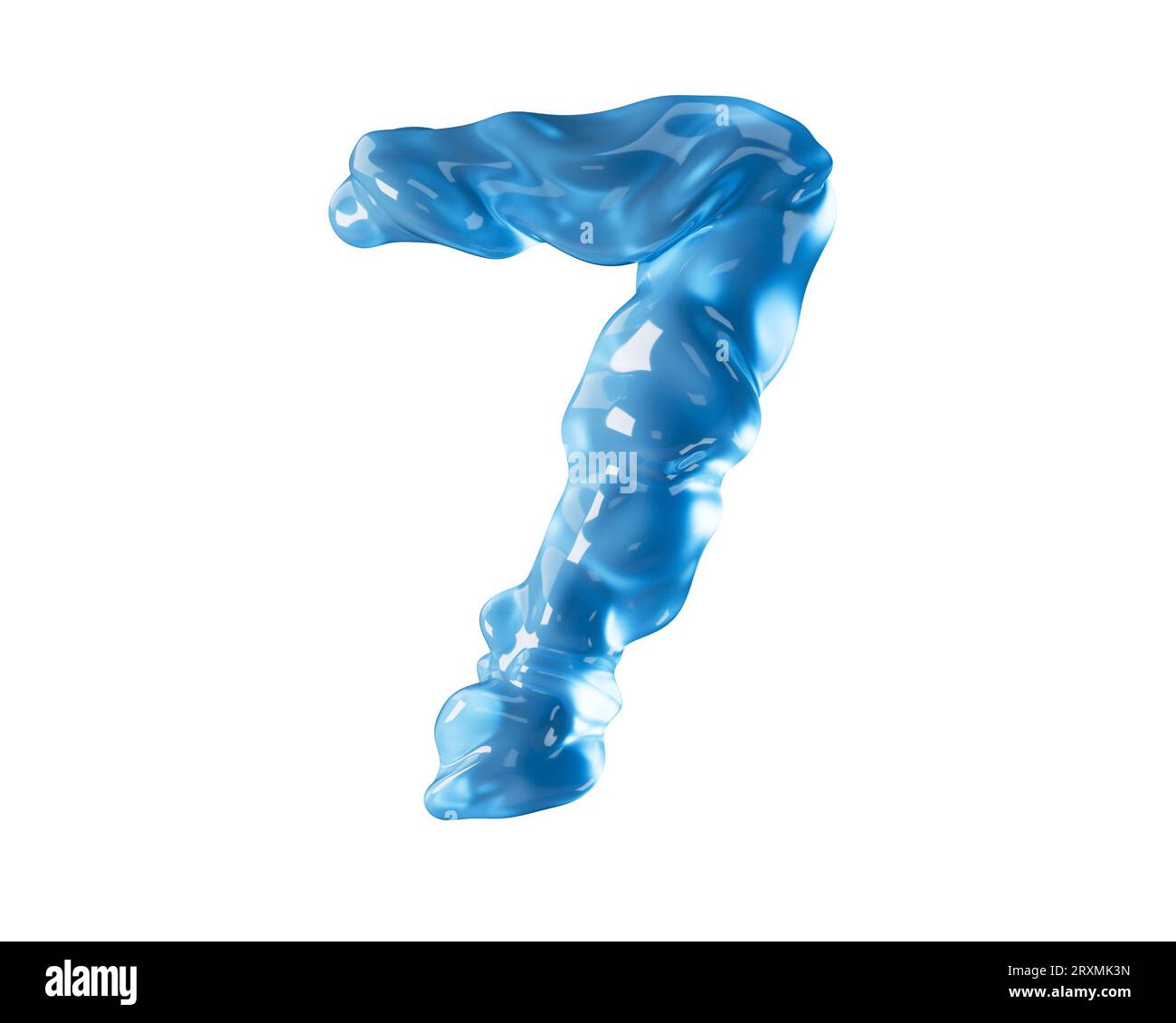 Digit made of blue water like wavy liquid. 3d illustration of red ...