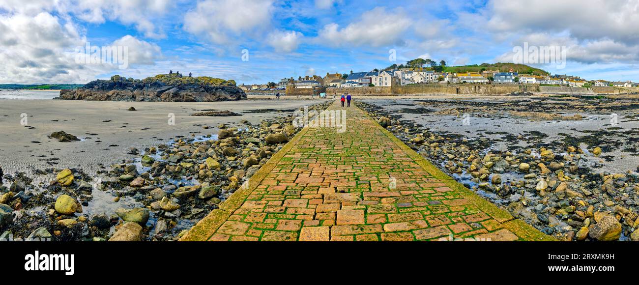 Stone causeway of coastal town, Marazion, England, UK Stock Photo - Alamy