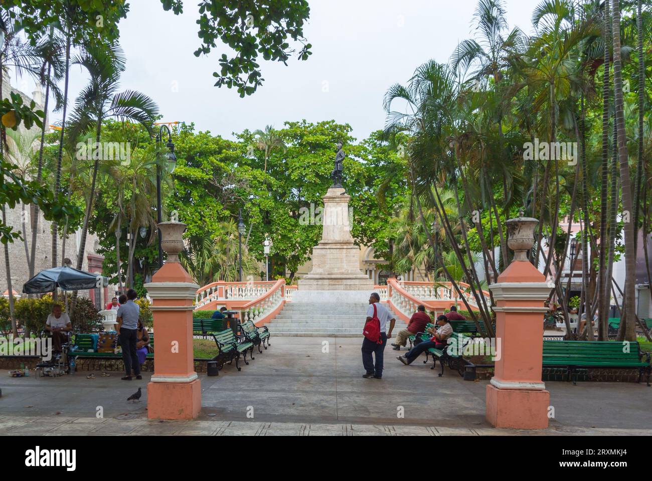 Mérida, Yucatan, Mexico, a cityscape with people at Plaza Grande and ...