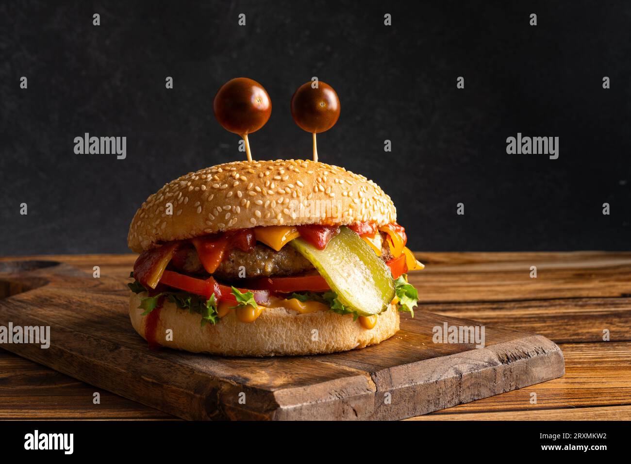 Halloween funny Monster cheeseburger Stock Photo - Alamy