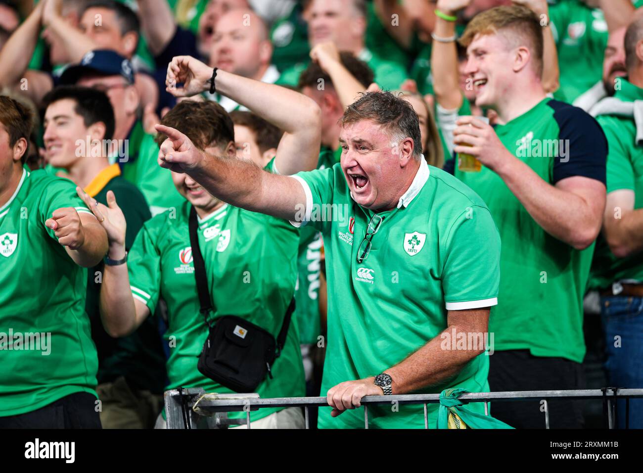 Paris, France. 23rd Sep, 2023. Irish fans supporters (crowd, public ...