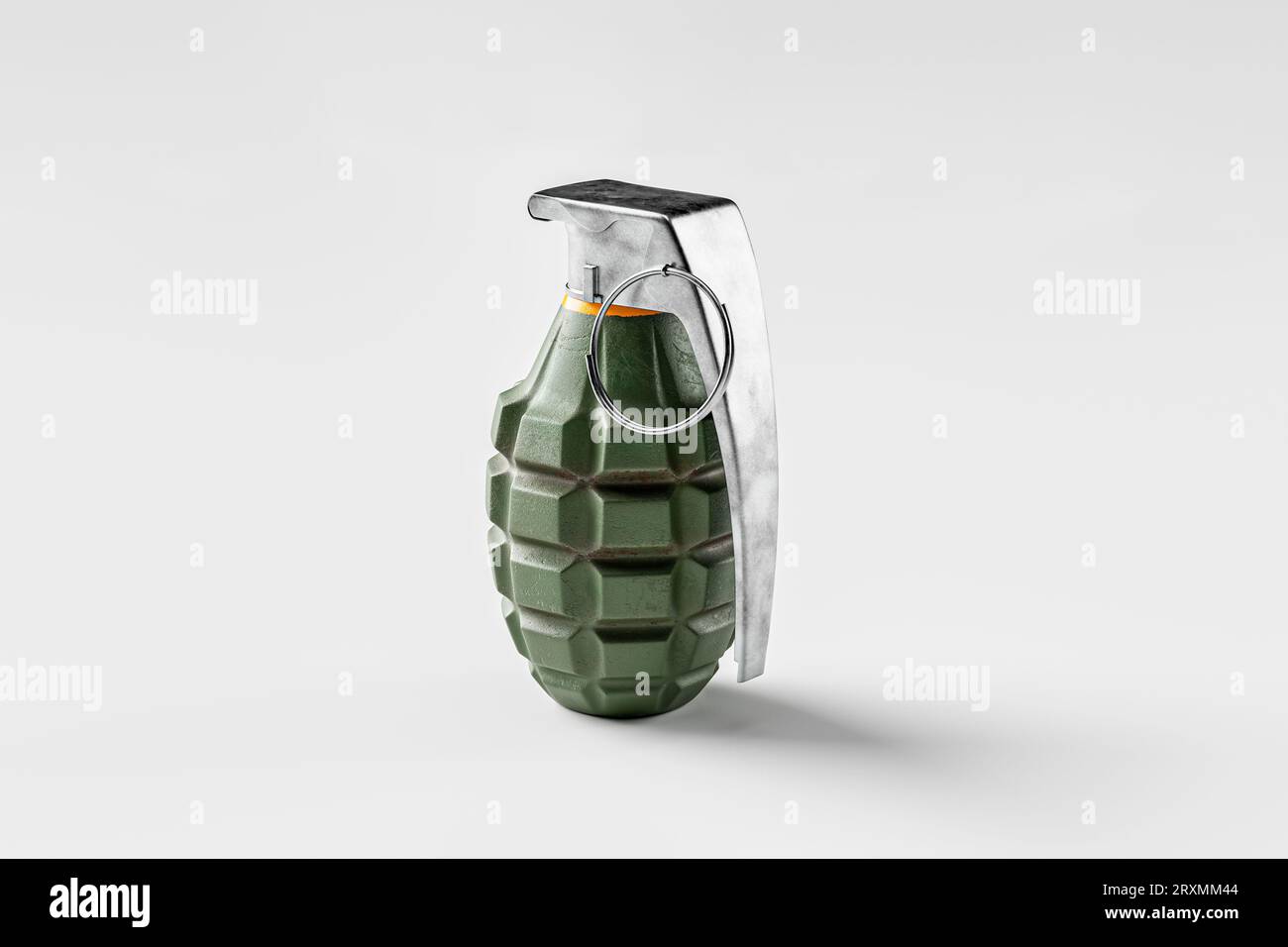 Isolated metal hand grenade with white background. A dangerous weapon ...