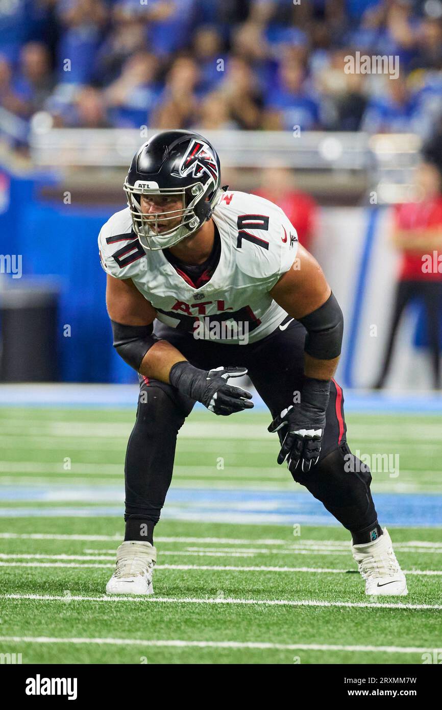 Atlanta Falcons offensive tackle Jake Matthews (70) blocks on offense ...