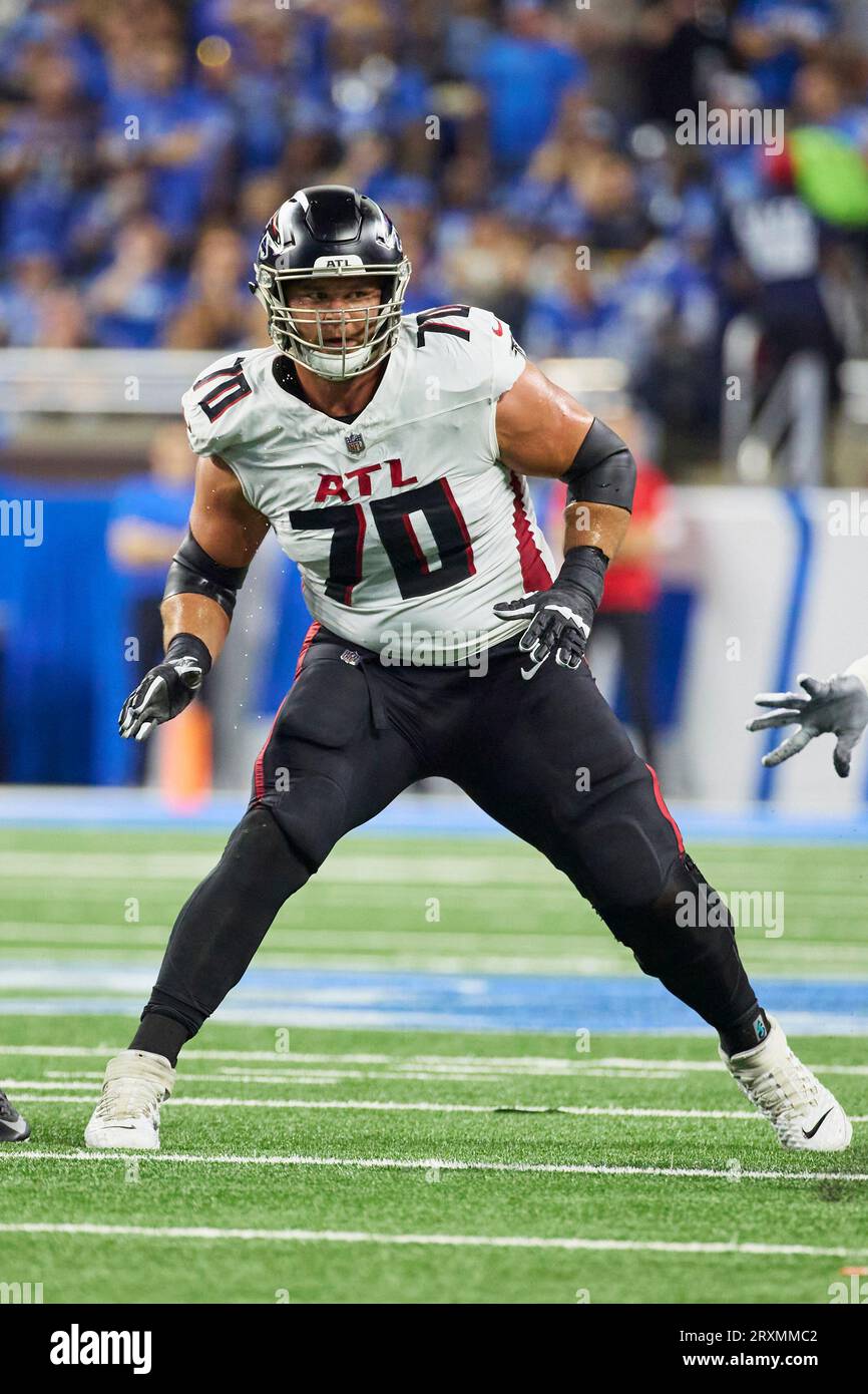 Atlanta Falcons offensive tackle Jake Matthews (70) blocks on offense ...
