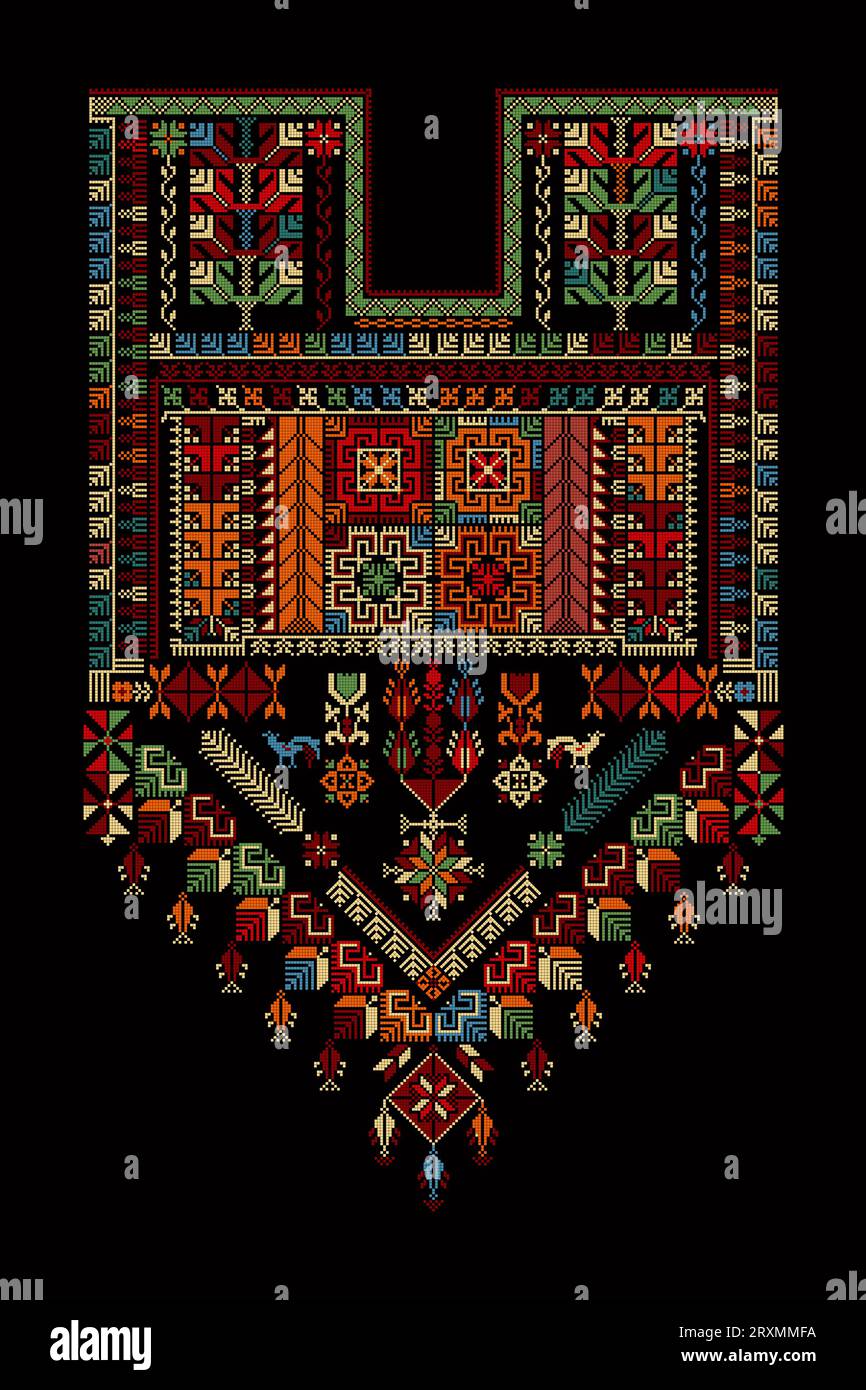 Embroidery vector Tatreez template , Palestinian fashion neck ornament ...
