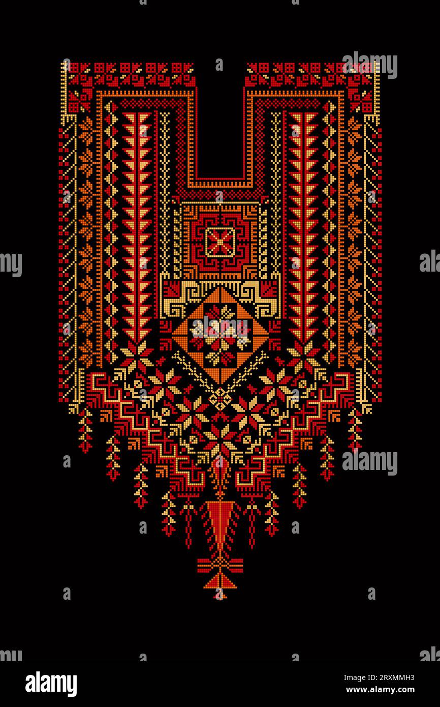 Embroidery vector Tatreez template , Palestinian fashion neck ornament ...