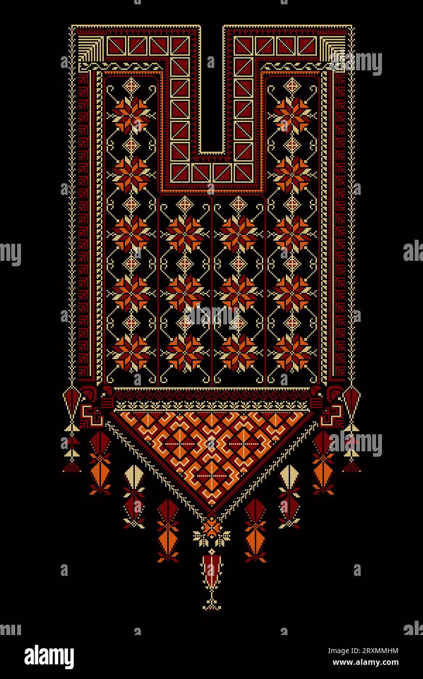 Embroidery vector Tatreez template , Palestinian fashion neck ornament ...
