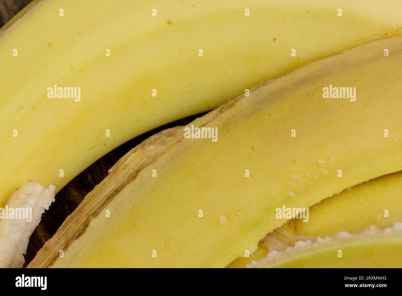 discarded yellow banana peel after picking fruits and banana pulp ...