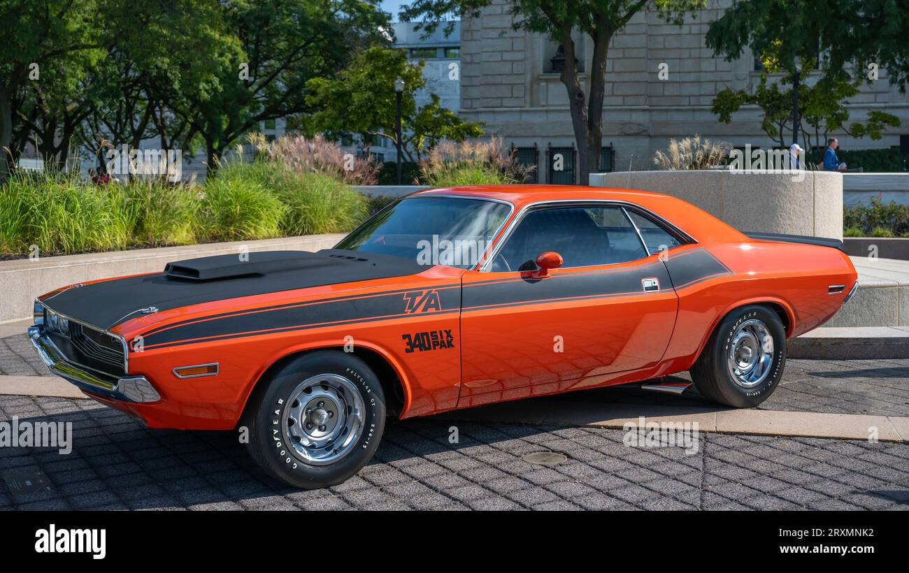 DETROIT, MI/USA - SEPTEMBER 23, 2023: A 1970 Dodge Challenger T/A 340 ...