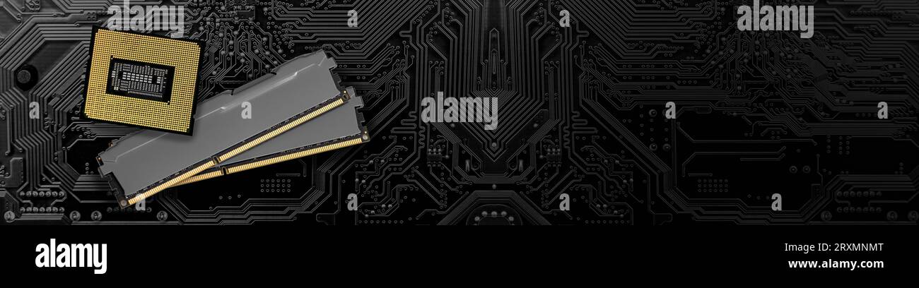 circuit motherboard background . Computer components . Panoramic ...