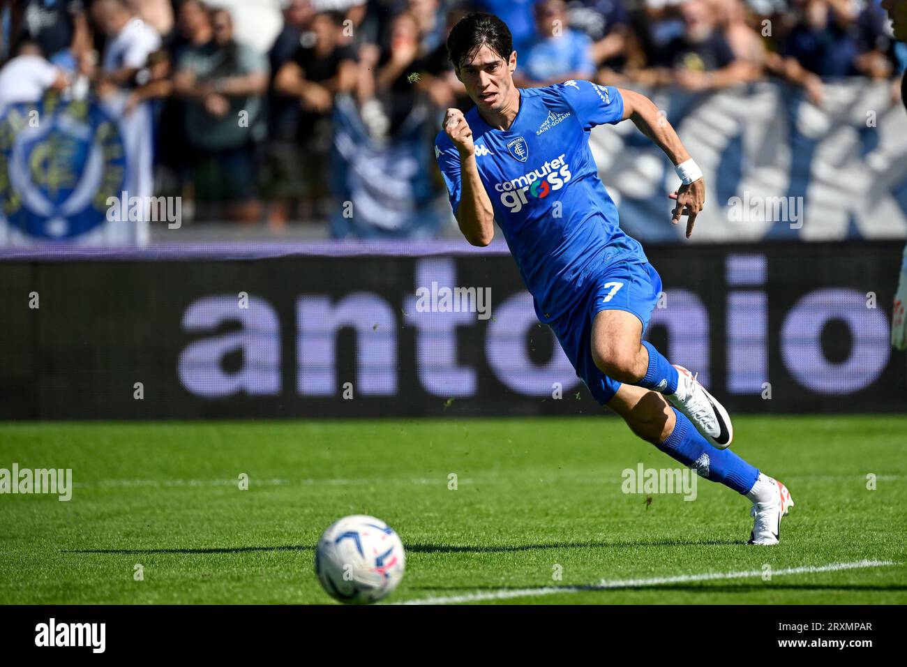 Stiven Shpendi of Empoli FC in action during the Serie A football match ...