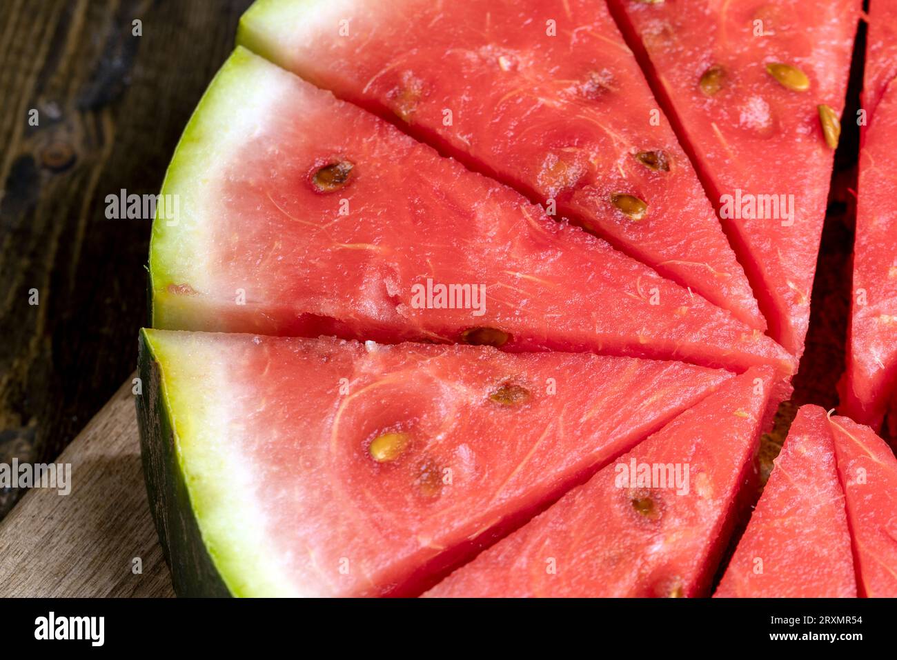 Ripe red watermelon cut into pieces, juicy red watermelon pulp of red ...