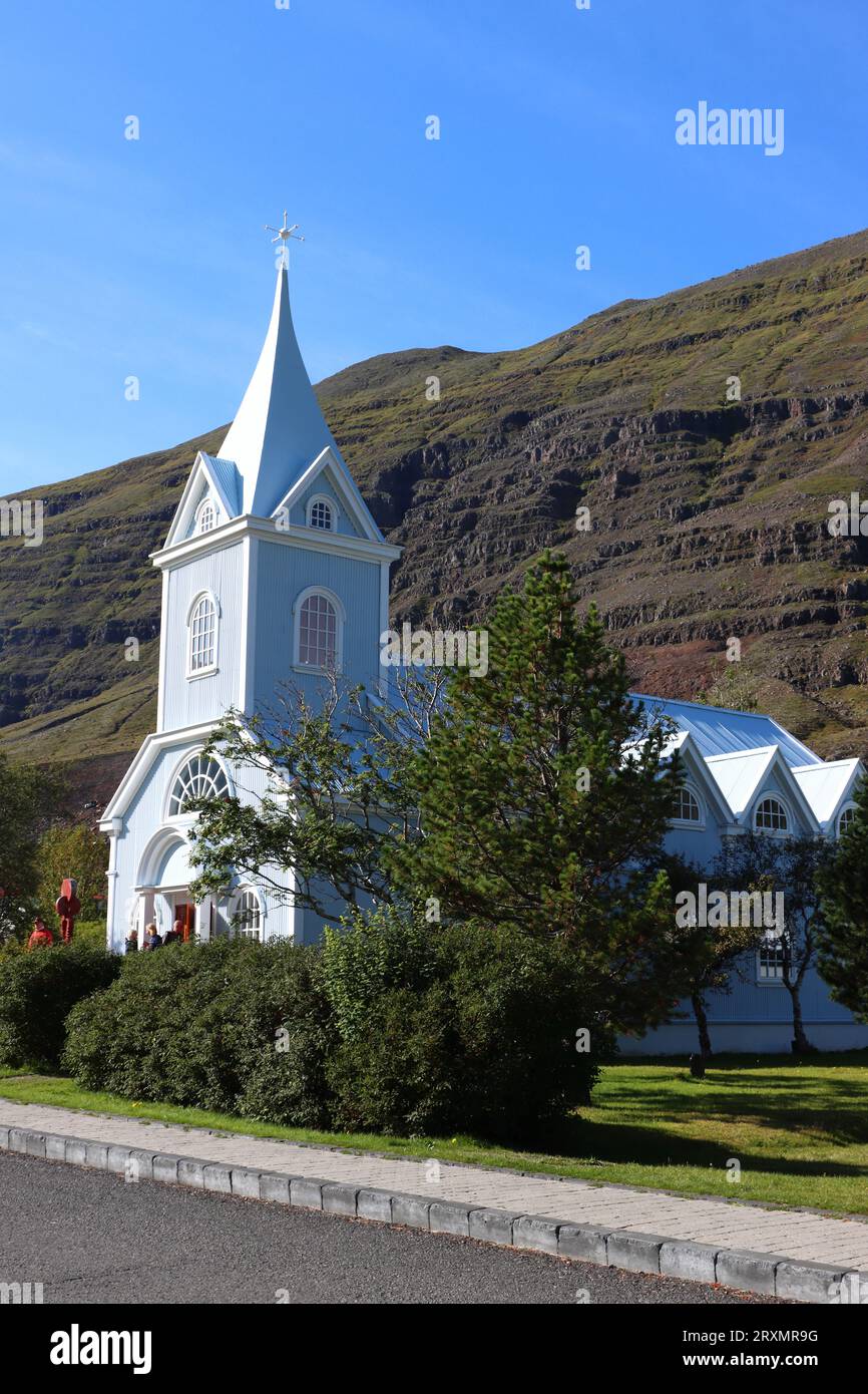 The Blue Church (Bláa kirkja), Seydisfjordur, Iceland Stock Photo - Alamy