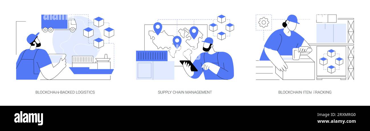 Blockchain technology in logistics isolated cartoon vector ...