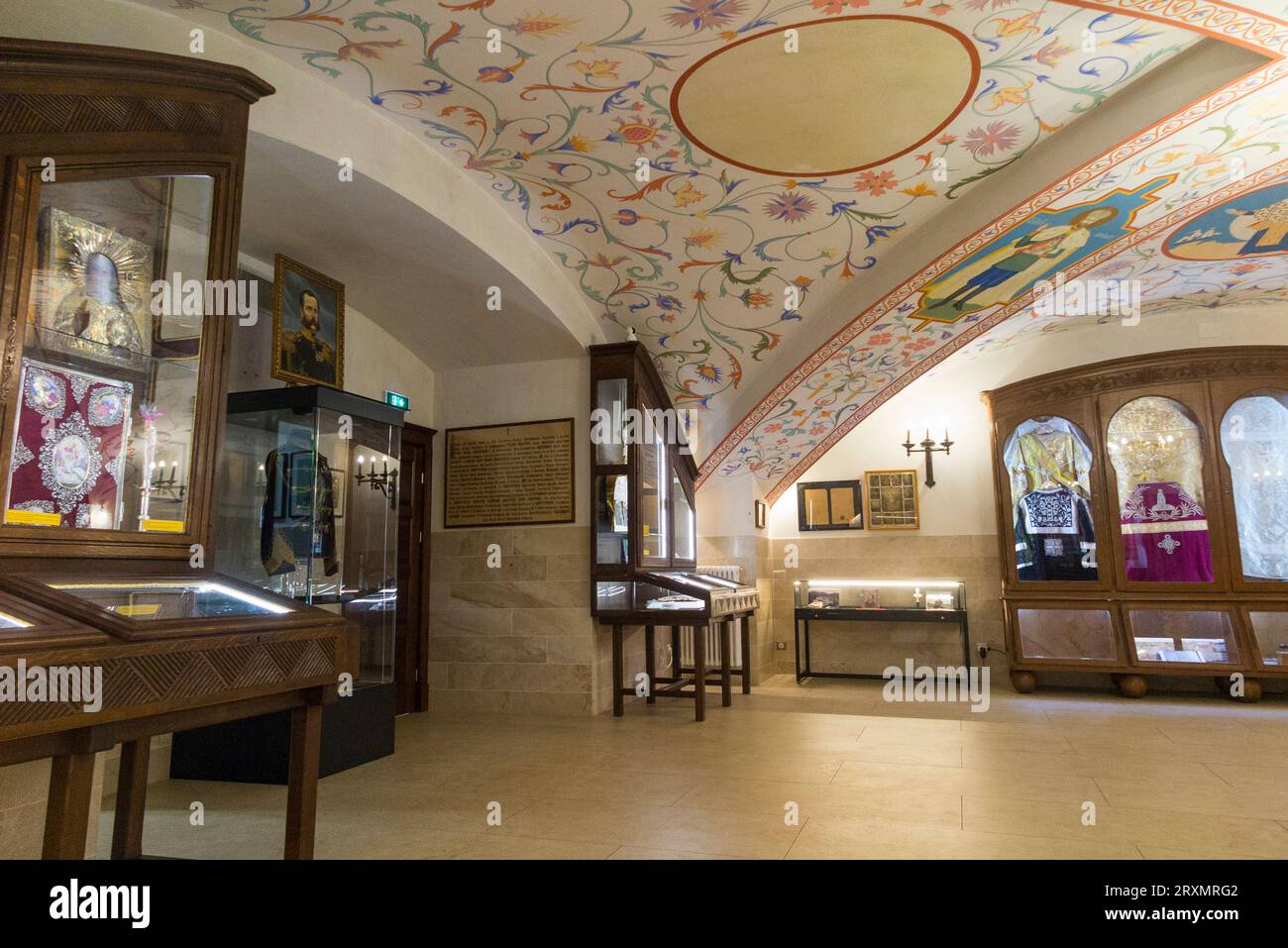 Displays in the basement museum in the crypt of St Nicholas Orthodox ...