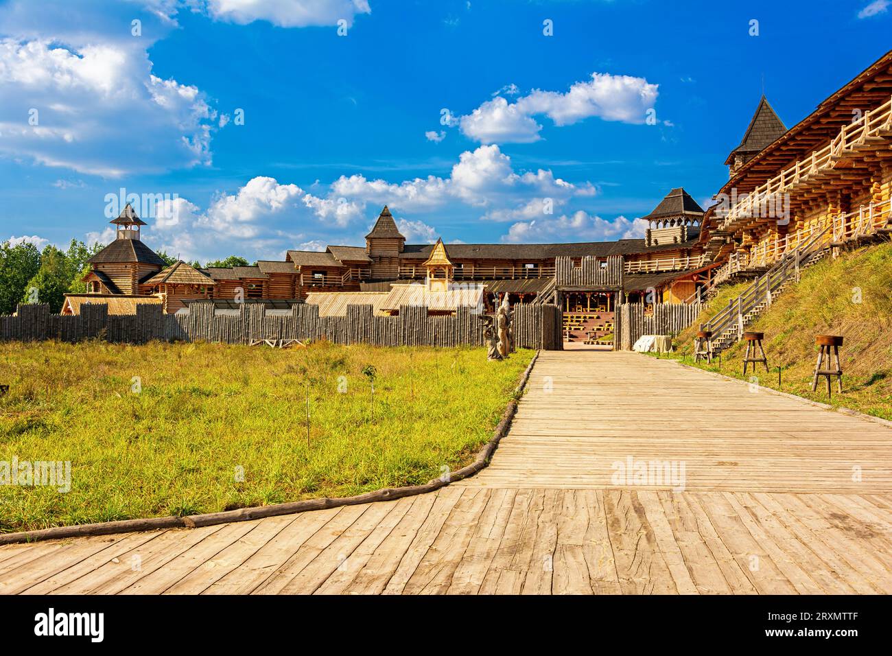 Wooden road to the old Slavic fortress Stock Photo - Alamy