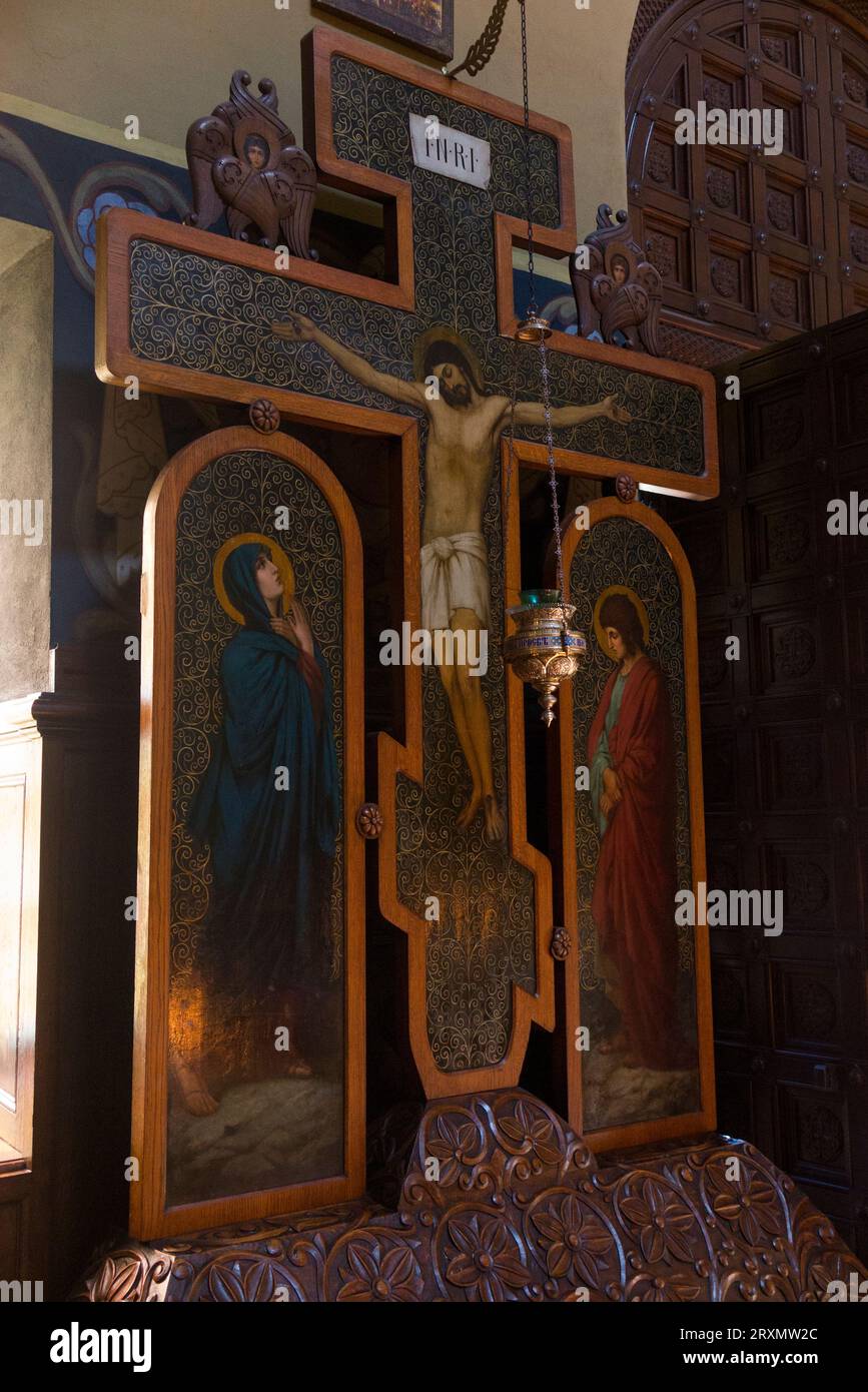 Beautifully painted decorated crucifix depicting Jesus Christ on the ...