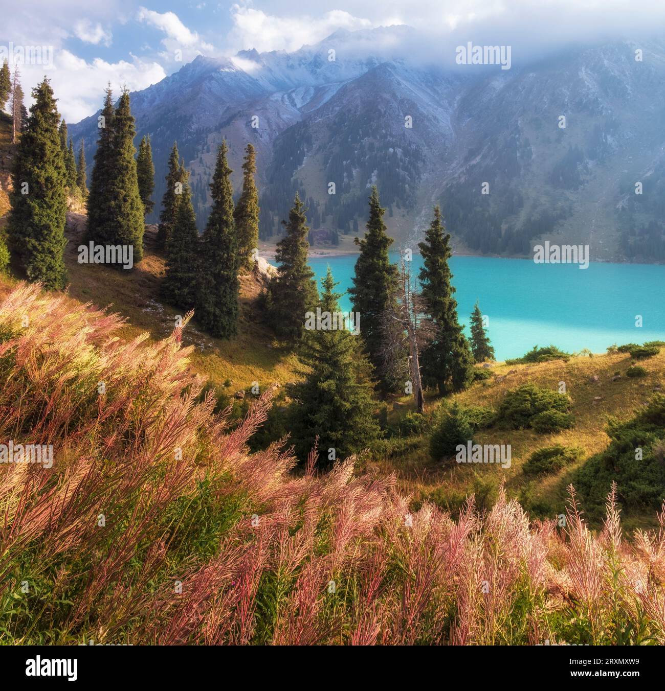Big Almaty Lake in Tien Shan mountains of Kazakhstan. Panorama of ...