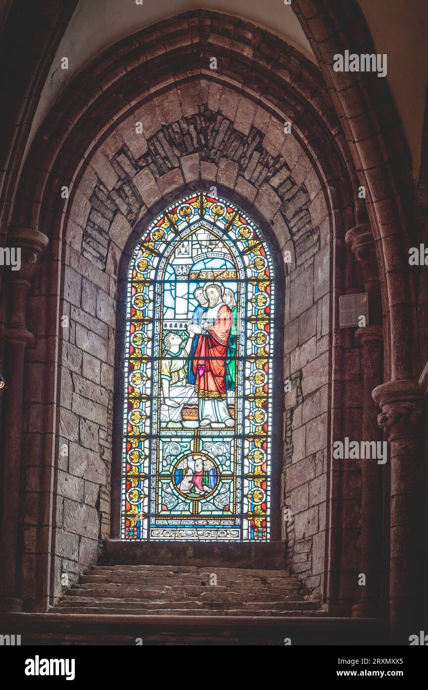 Church Window interior inside of St Magnus Cathedral, Kirkwall vertical ...