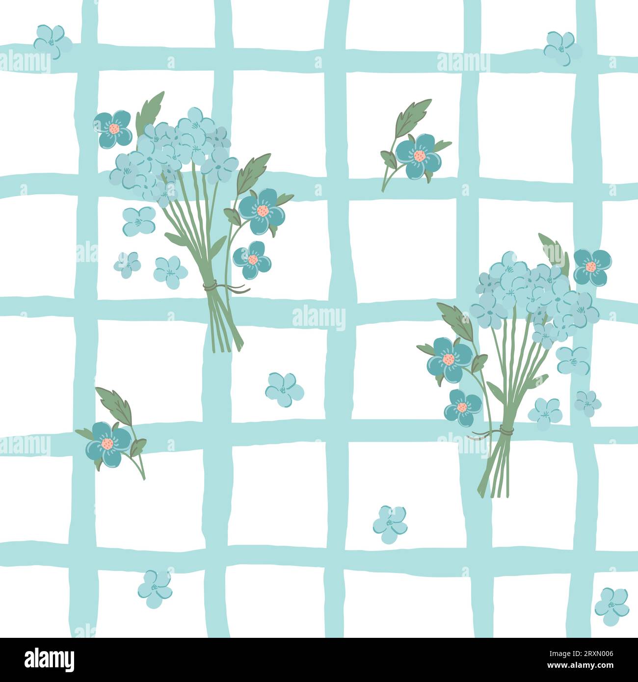 Cottagecore plaid gingham print wallpaper with blue floral seamless ...