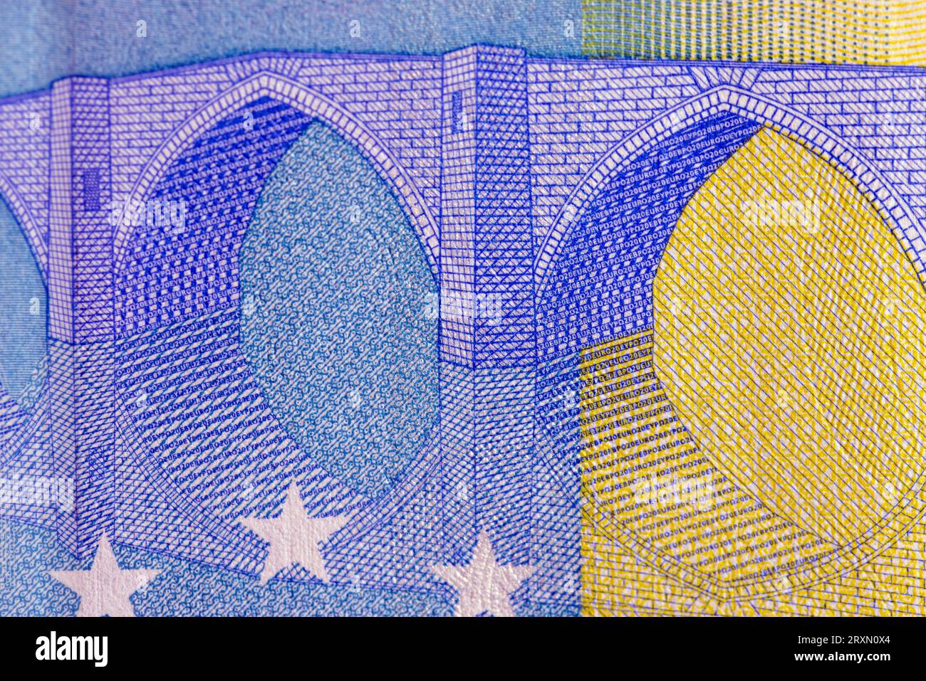 Twenty euros orange color photographed close-up, details of the genuine ...