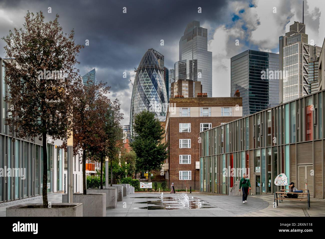 The Gherkin and 22 Bishopsgate seen from Commercial Road Spitalfields ...