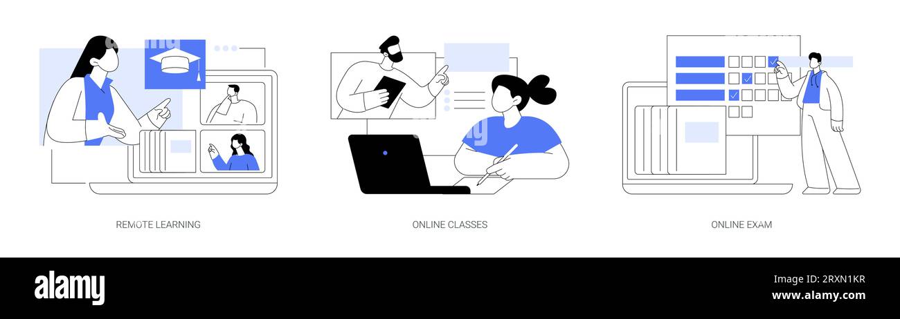 Distance educational process isolated cartoon vector illustrations se ...