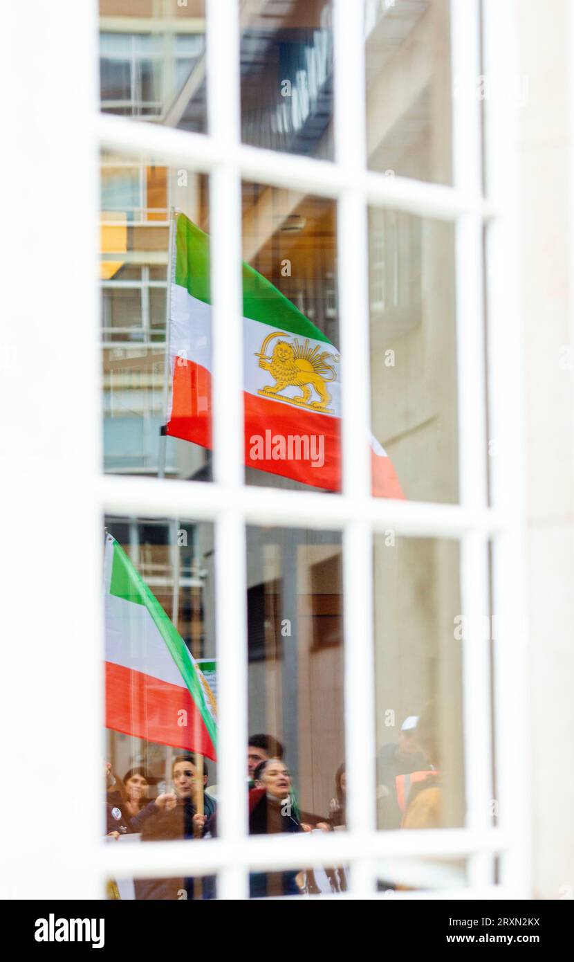 Participants gather during a protest against the current regime in Iran ...