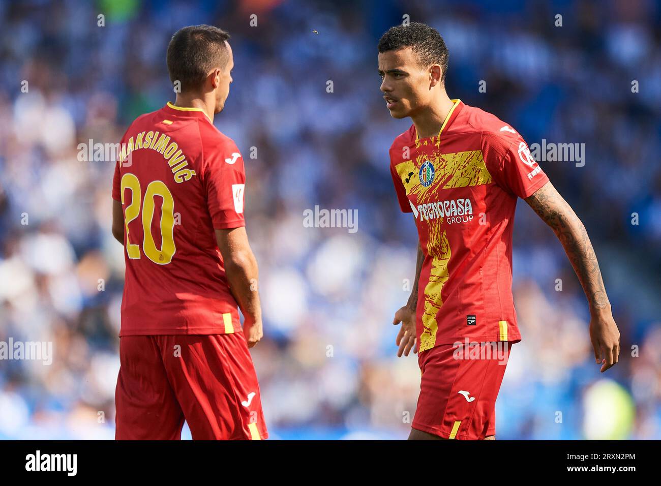 Mason Greenwood and Nemanja Maksimovic of Getafe CF during the La Liga ...