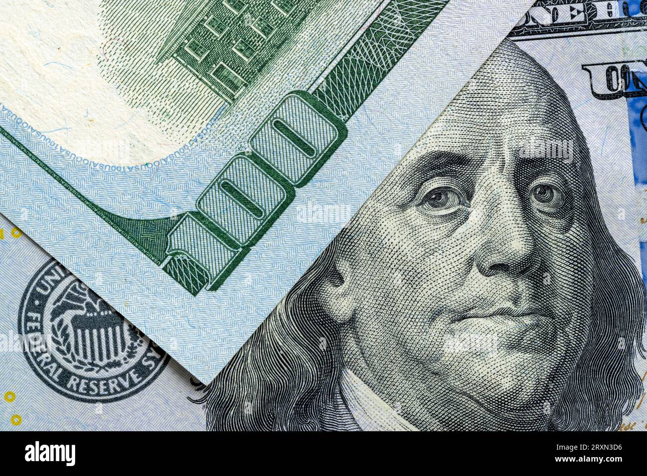 One hundred American dollars close-up, details of a genuine American ...