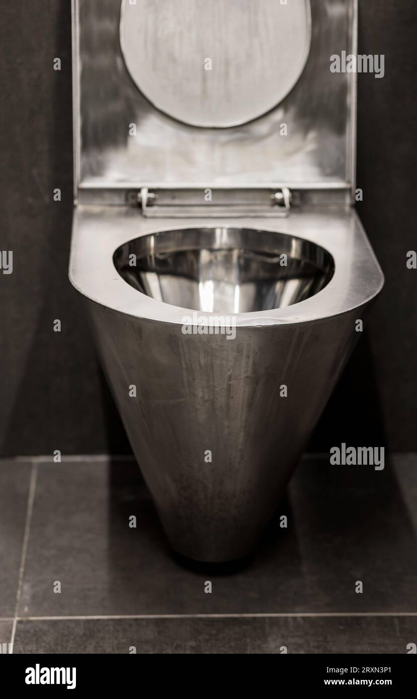public modern stainless steel toilet Stock Photo - Alamy