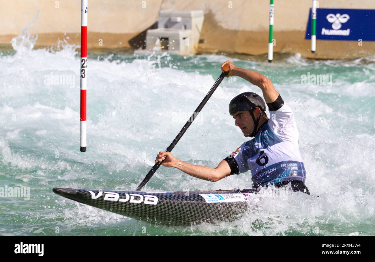 Miquel Trave of Spain competes in the men's C1 at the ICF Canoe Slalom ...
