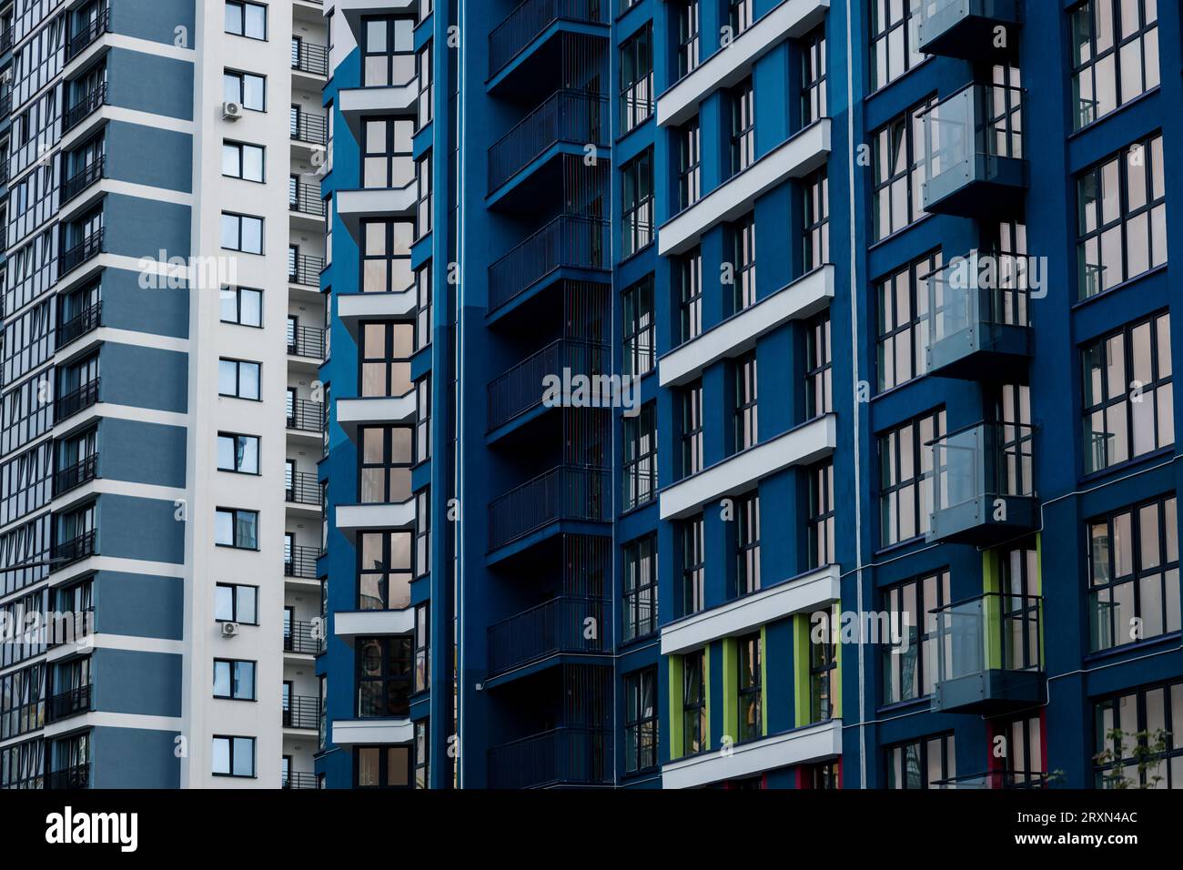 blue facade of a residential building. modern residential architecture ...