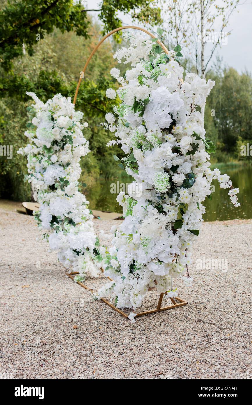 beautiful round wedding arch with flowers. Wedding decorations Stock ...