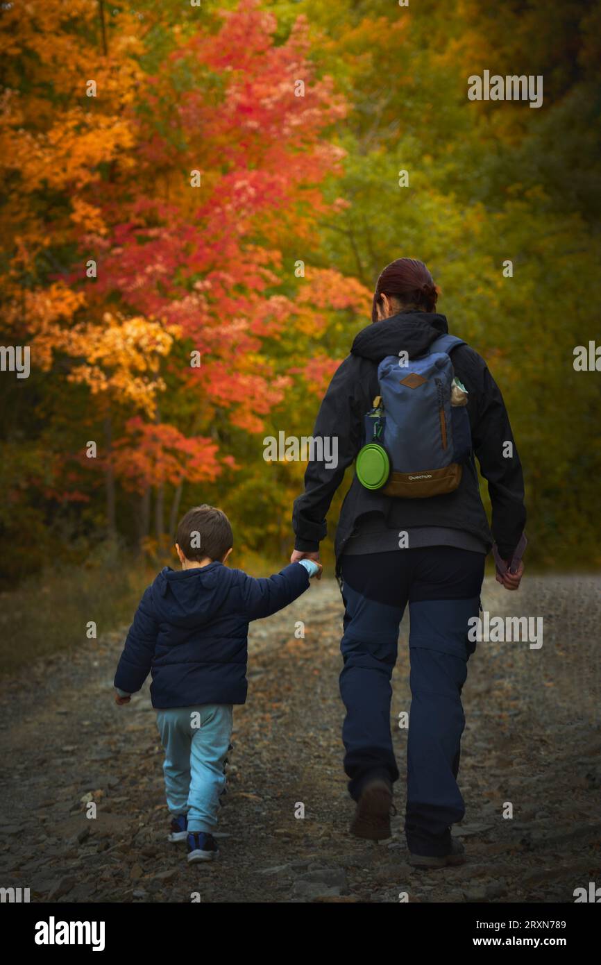 Family walking through a path in the mountain in autumn Stock Photo - Alamy