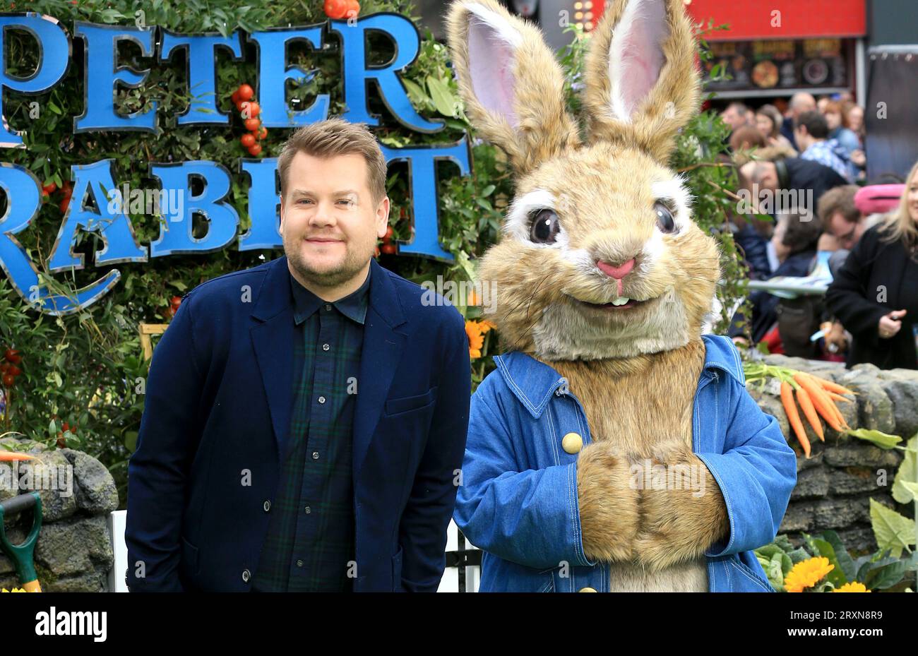 James Corden and Peter Rabbit attend the UK Gala Premiere of "Peter ...