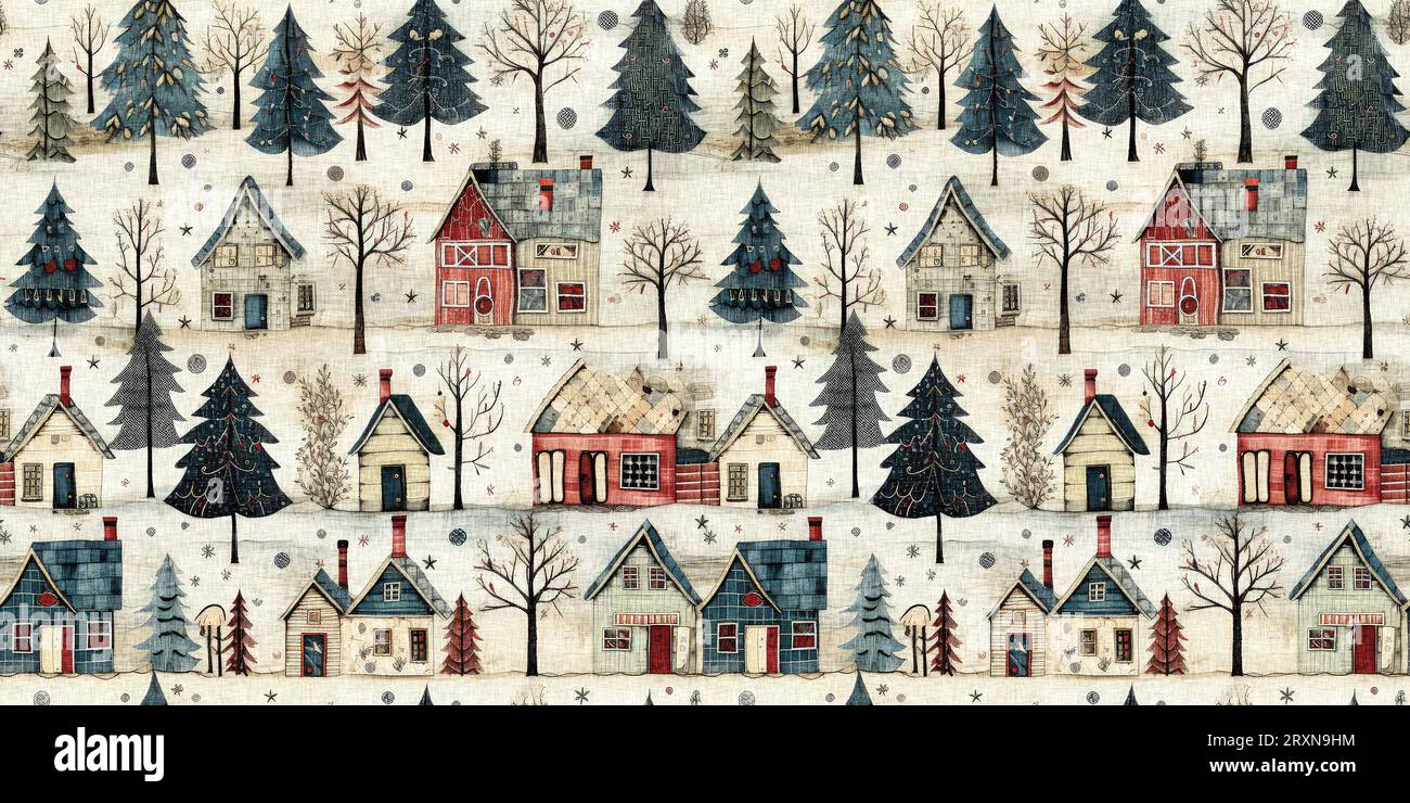 Rustic country christmas cottage with primitive hand sewing fabric ...