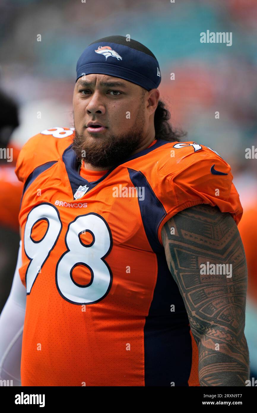 Denver Broncos defensive tackle Mike Purcell is shown on the sidelines ...