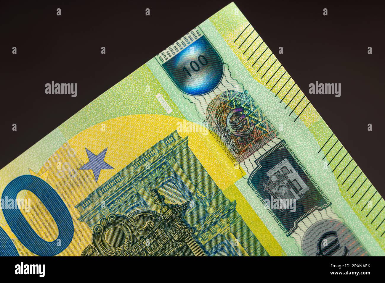 Close-up of the one hundred euro banknote of the European Union ...