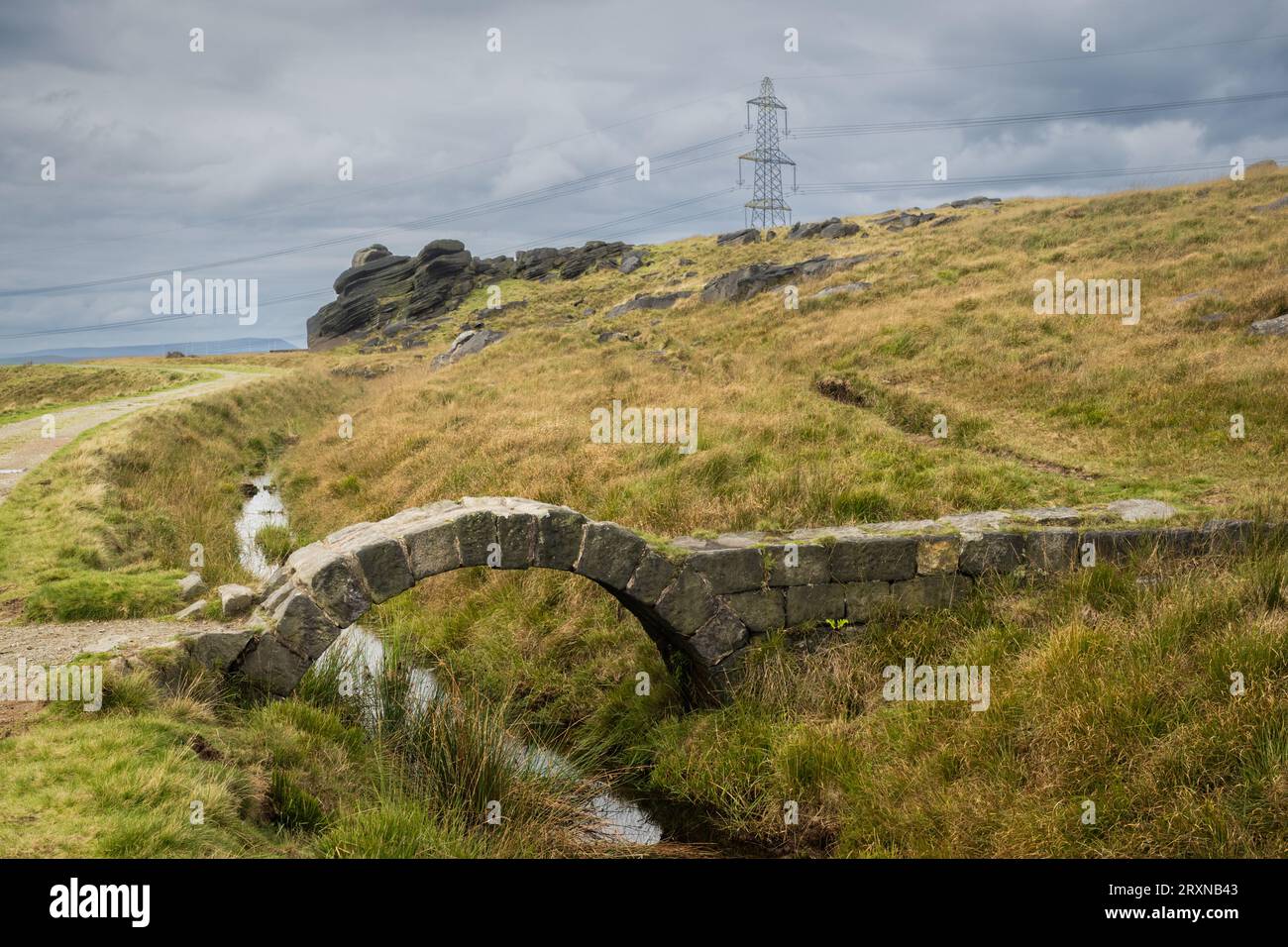 Quarried gritstone outcrop at Cows Mouth quarry on the Pennine Way head ...