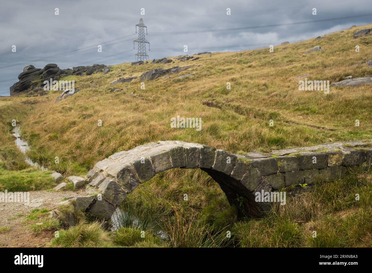 Quarried gritstone outcrop at Cows Mouth quarry on the Pennine Way head ...