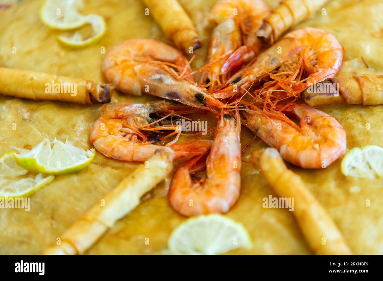 Traditional Moroccan pastilla with different seafood Stock Photo - Alamy